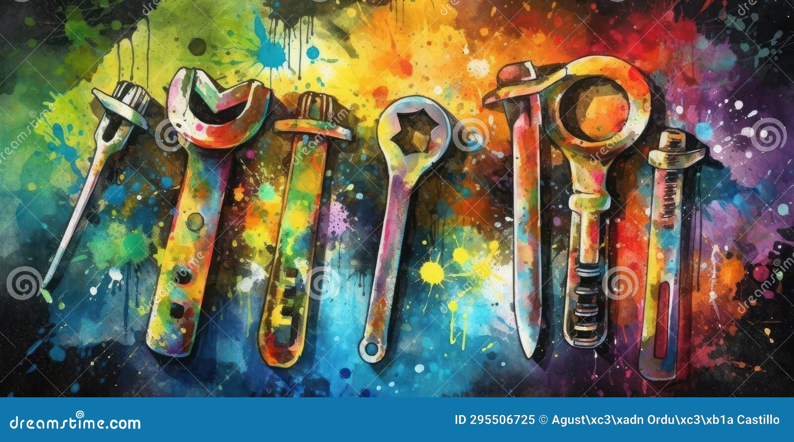 Watercolor Drawing of Wrenches and Work Tools. Stock Illustration ...