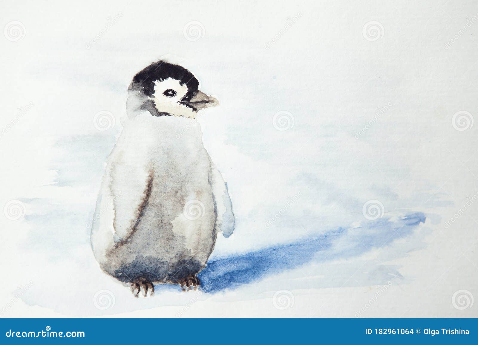 Watercolor Drawing of the Young Penguin. Illustration of the Small ...