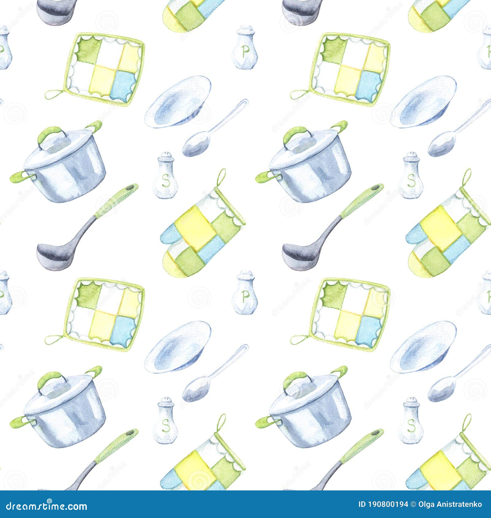 Watercolor Drawings of Kitchen Appliances and Products - Seamless ...