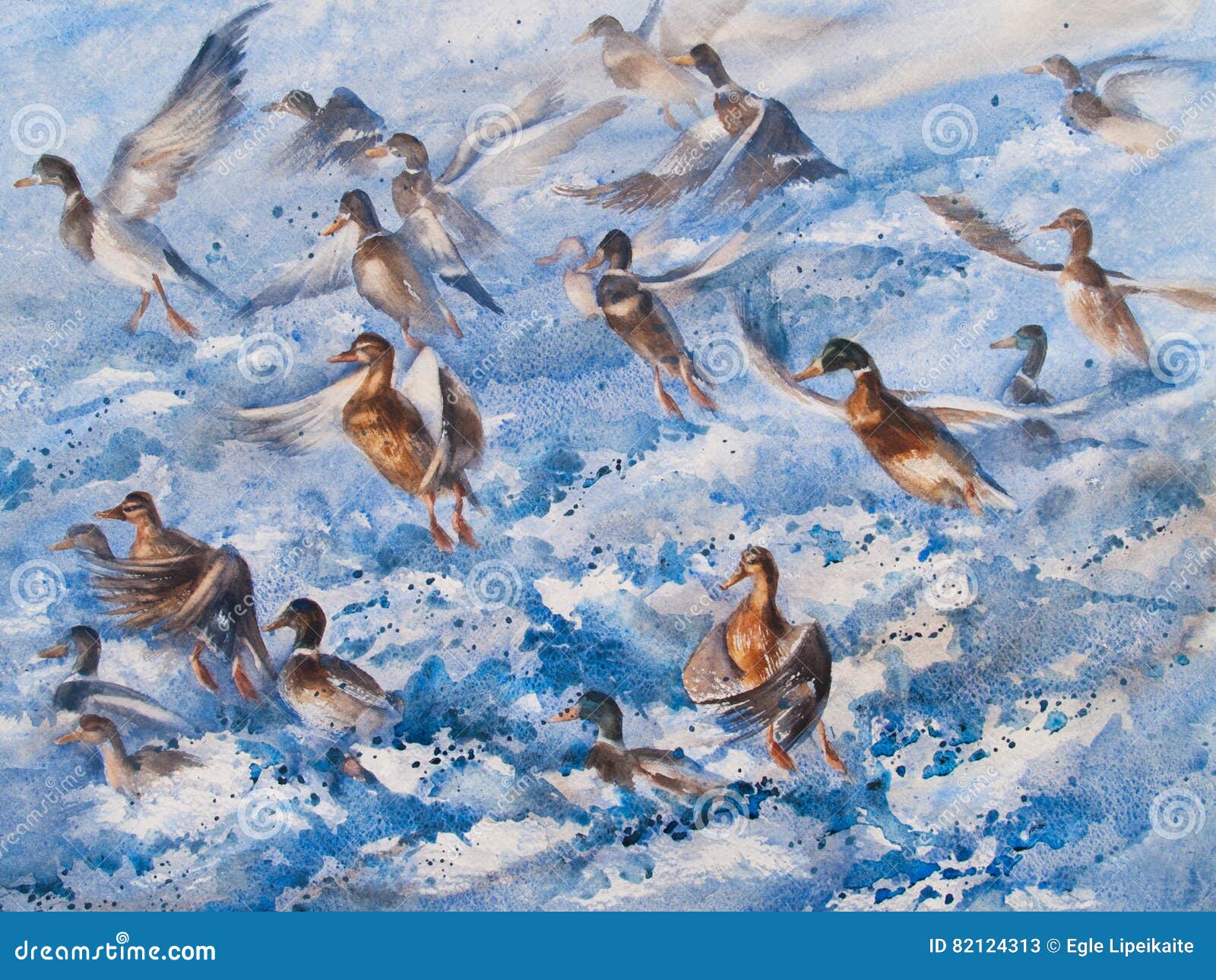 Watercolor Ducks Flock Illustration Stock Illustration - Illustration ...