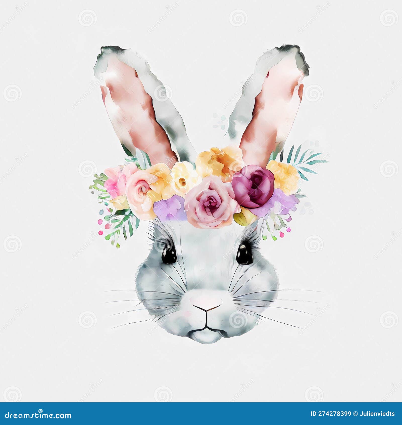 Watercolor Easter Bunny with Flower Crown. Generative Ai Stock ...