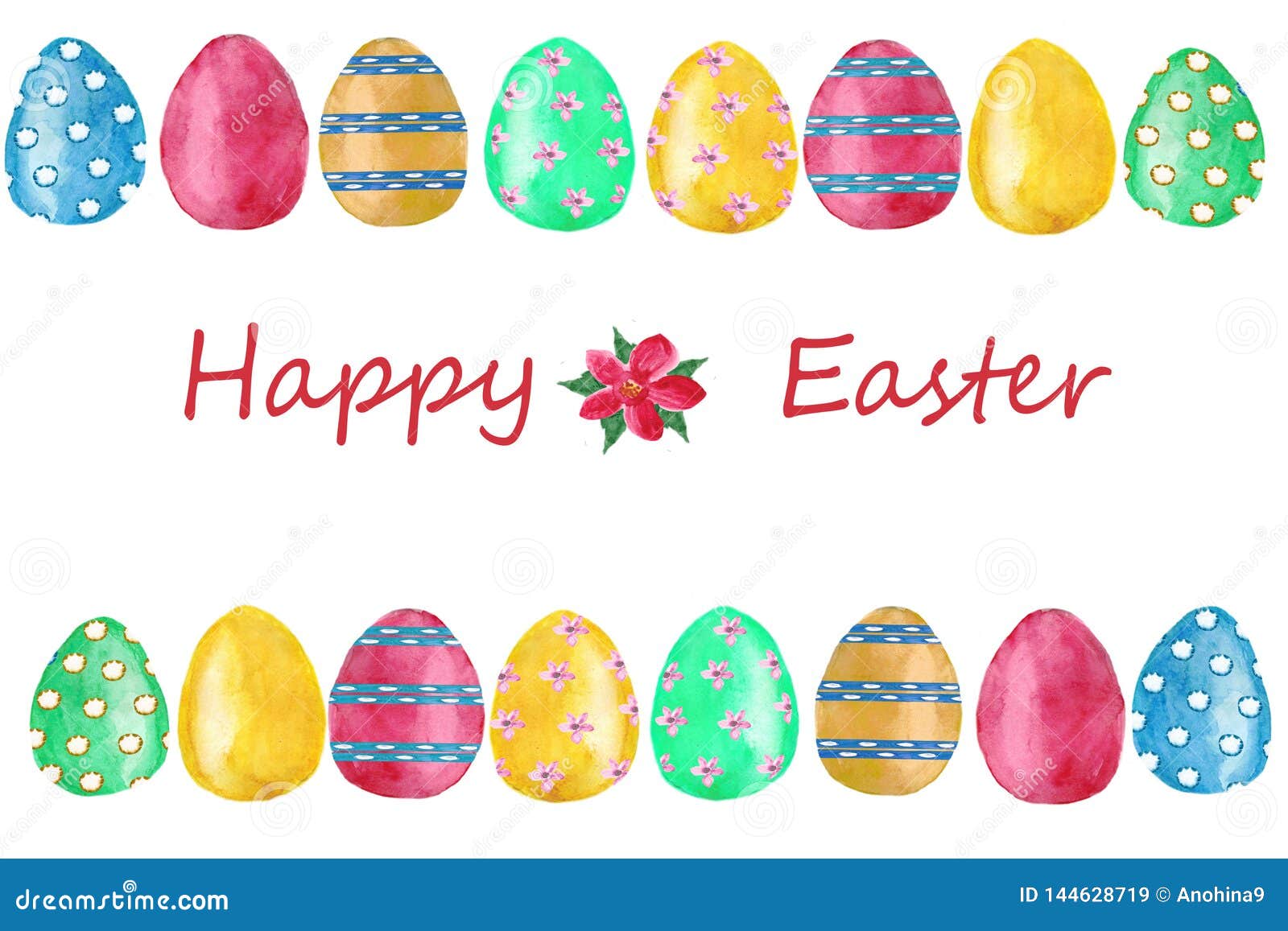 Watercolor Easter Card with Painted Eggs and Happy Easter Letter ...