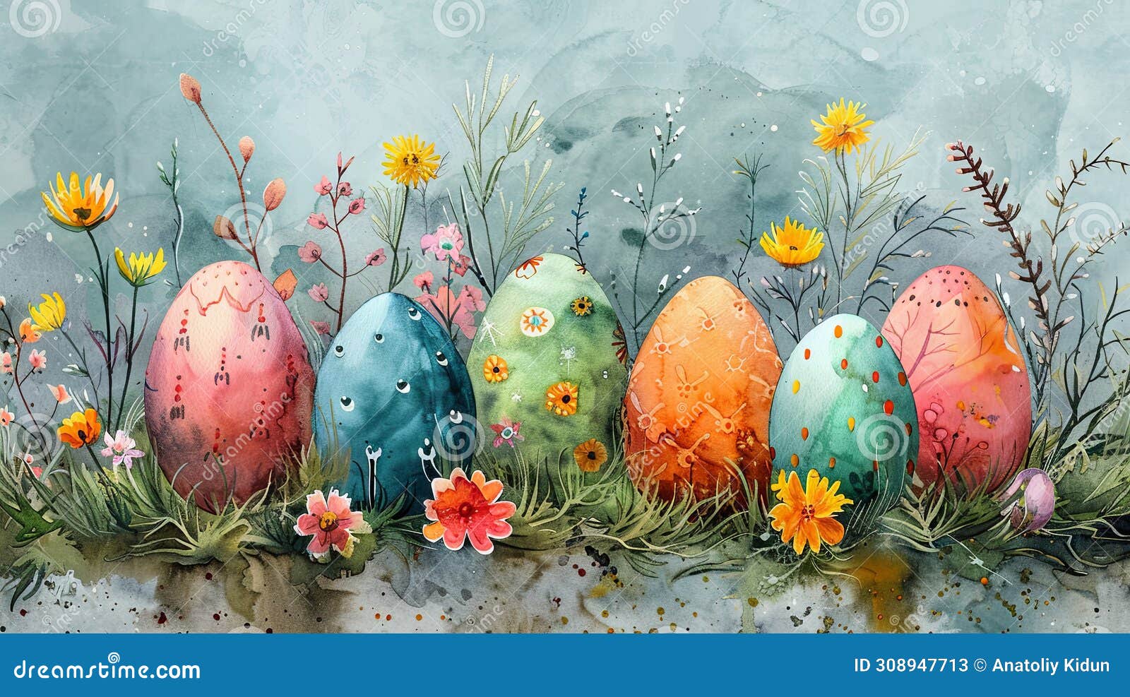 Watercolor Easter Egg Pattern, in the Style of Whimsical Compositions ...