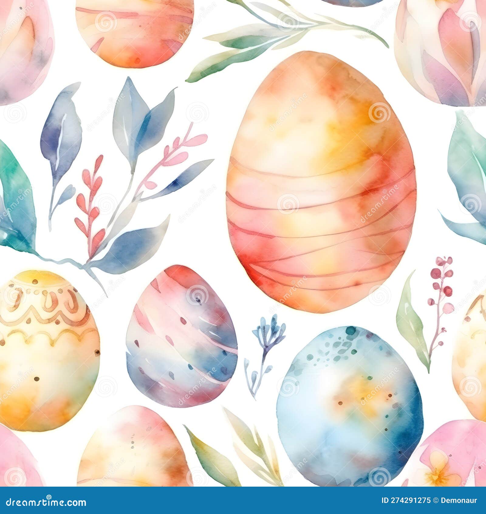 Watercolor Easter Egg Seamless Background, Nature-based Patterns Stock ...