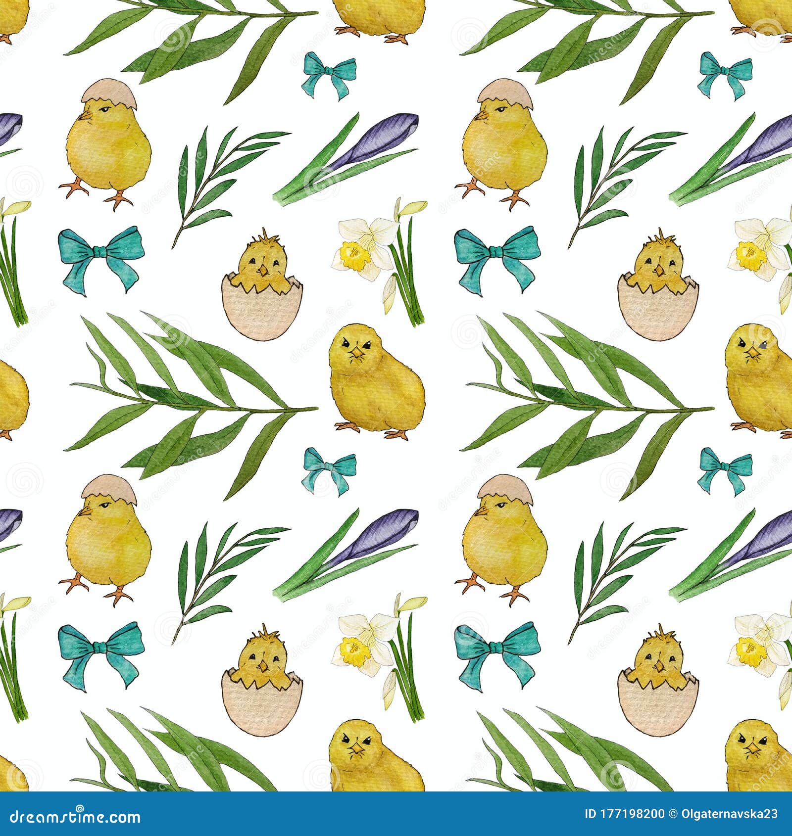 Watercolor Easter Pattern.hand Drawn Seamless Texture with Flowers ...