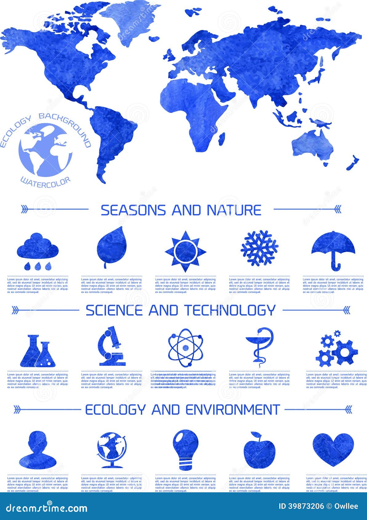 Watercolor Ecology Infographic Background Vector Illustration ...