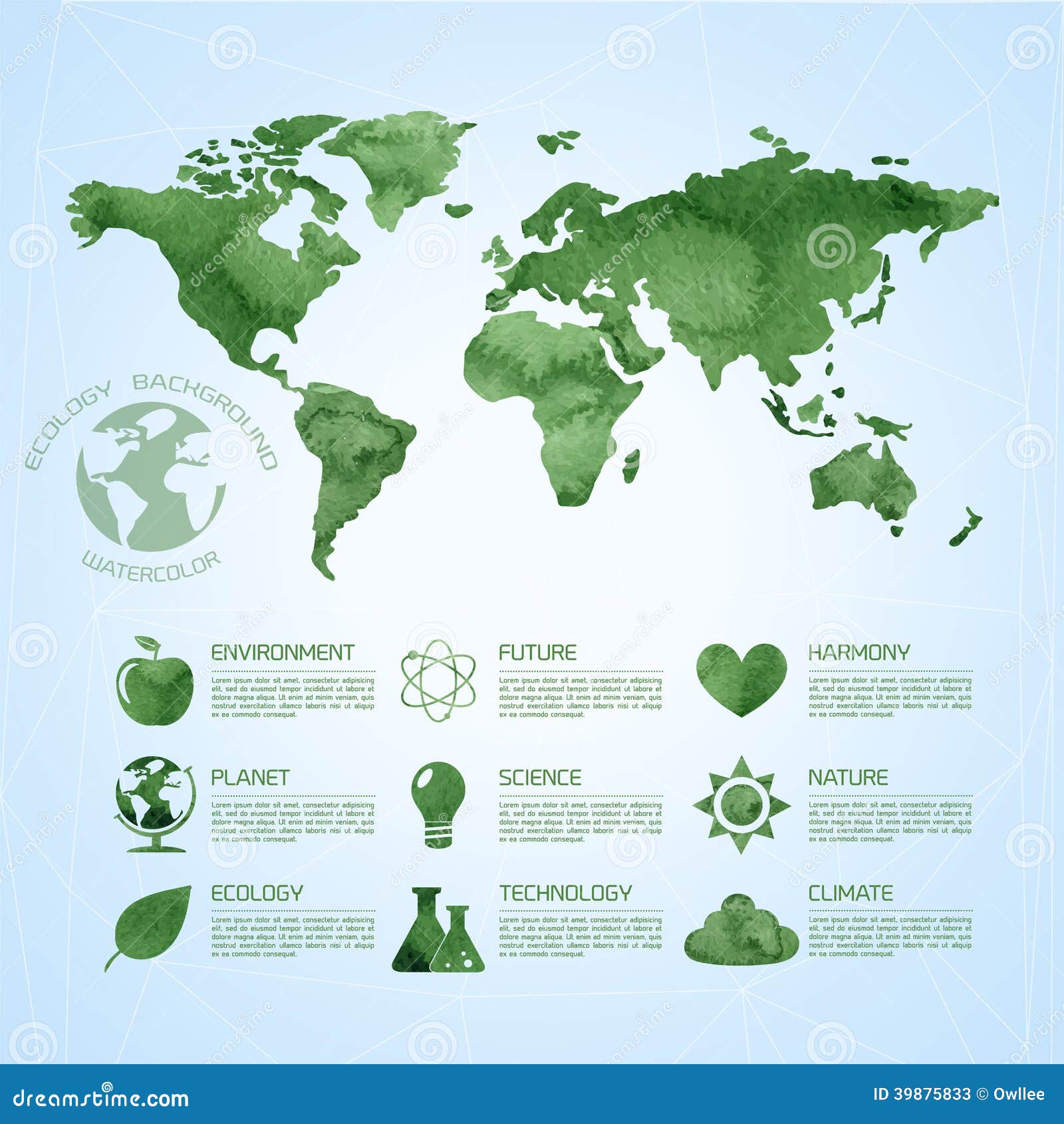 Watercolor Ecology Infographic Background Vector Illustration ...