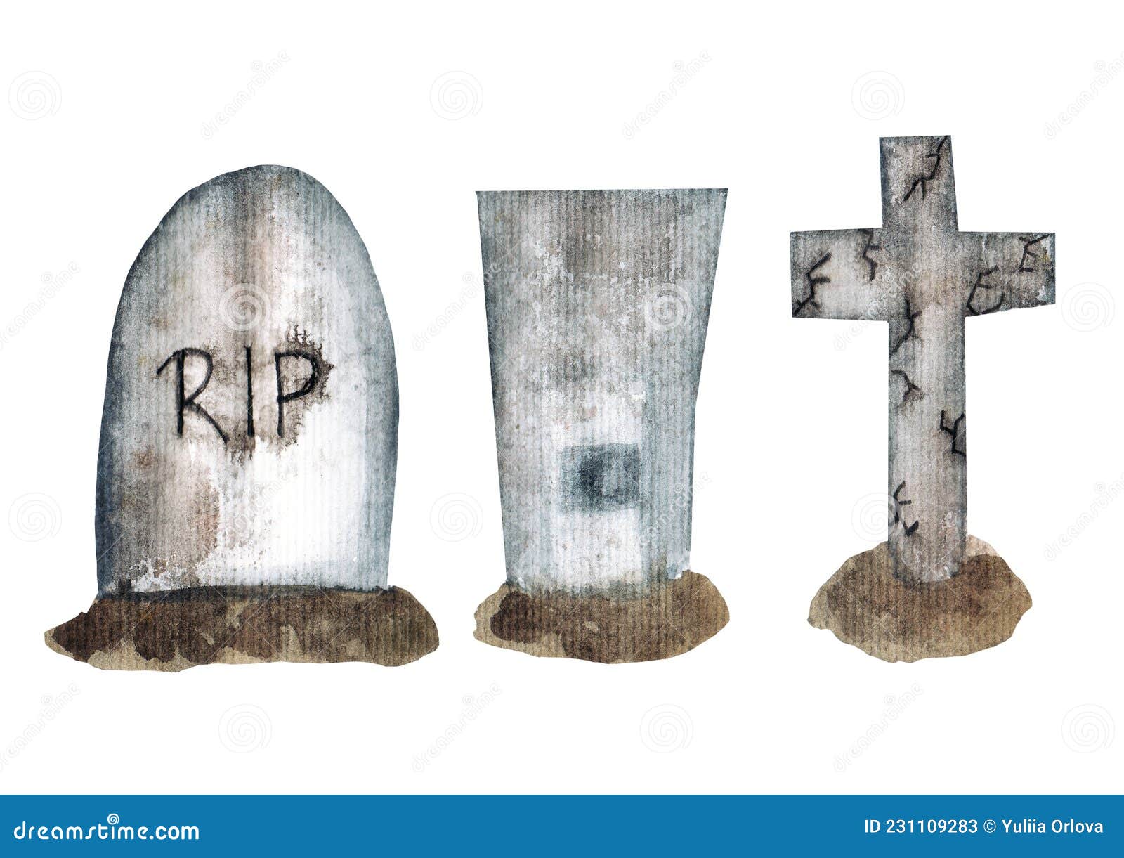 Three Gravestones In A Graveyard Under A Full Moon With Flying Bats ...