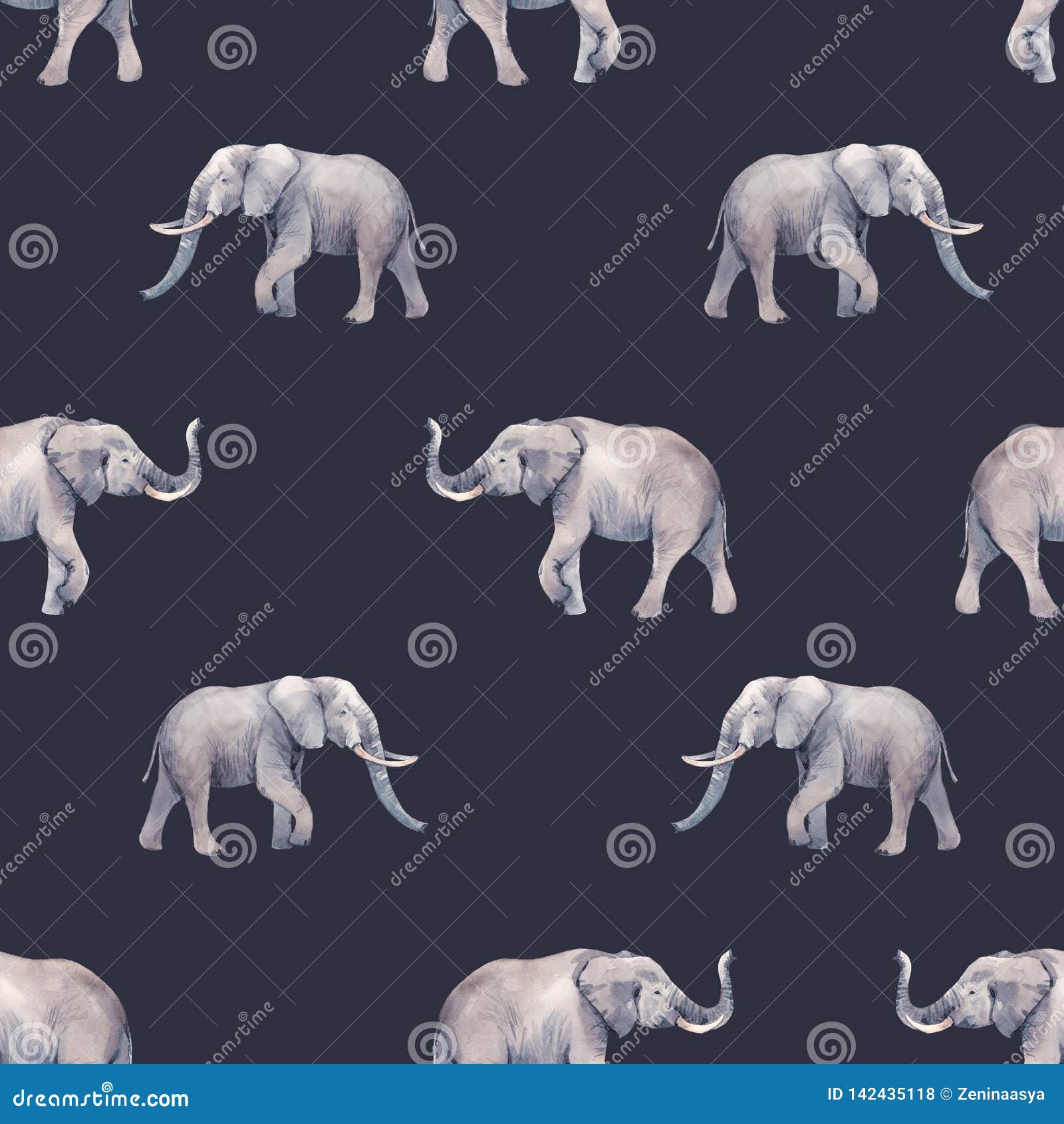 Watercolor Elephant Seamless Pattern Stock Illustration - Illustration ...
