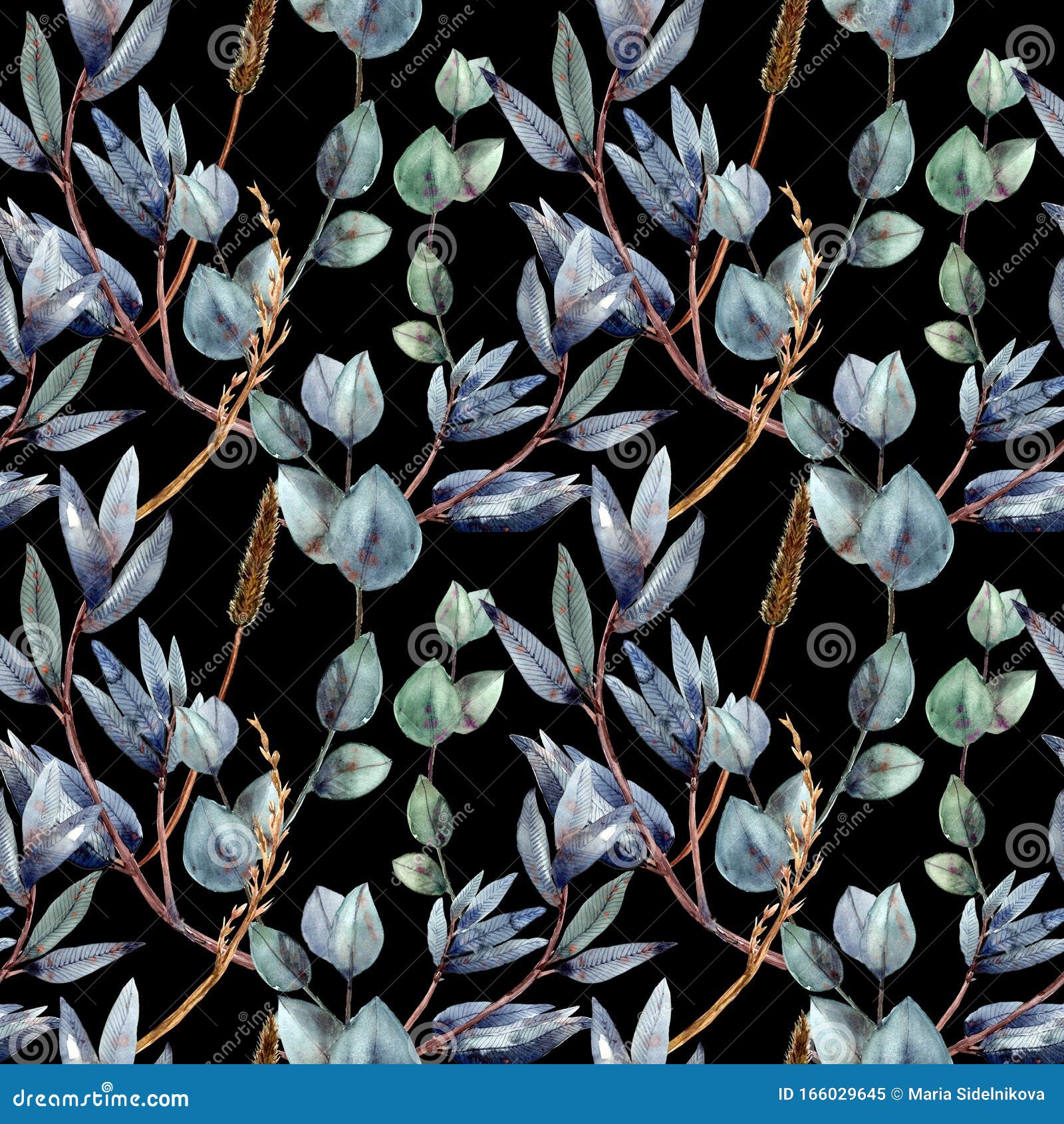 Watercolor Eucalyptus Branches Seamless Pattern Stock Image - Image of ...