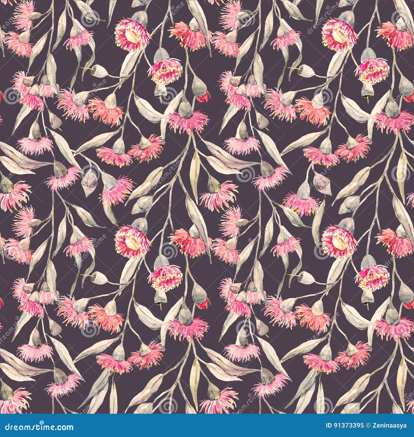 Watercolor Eucalyptus Pattern Stock Illustration - Illustration of ...