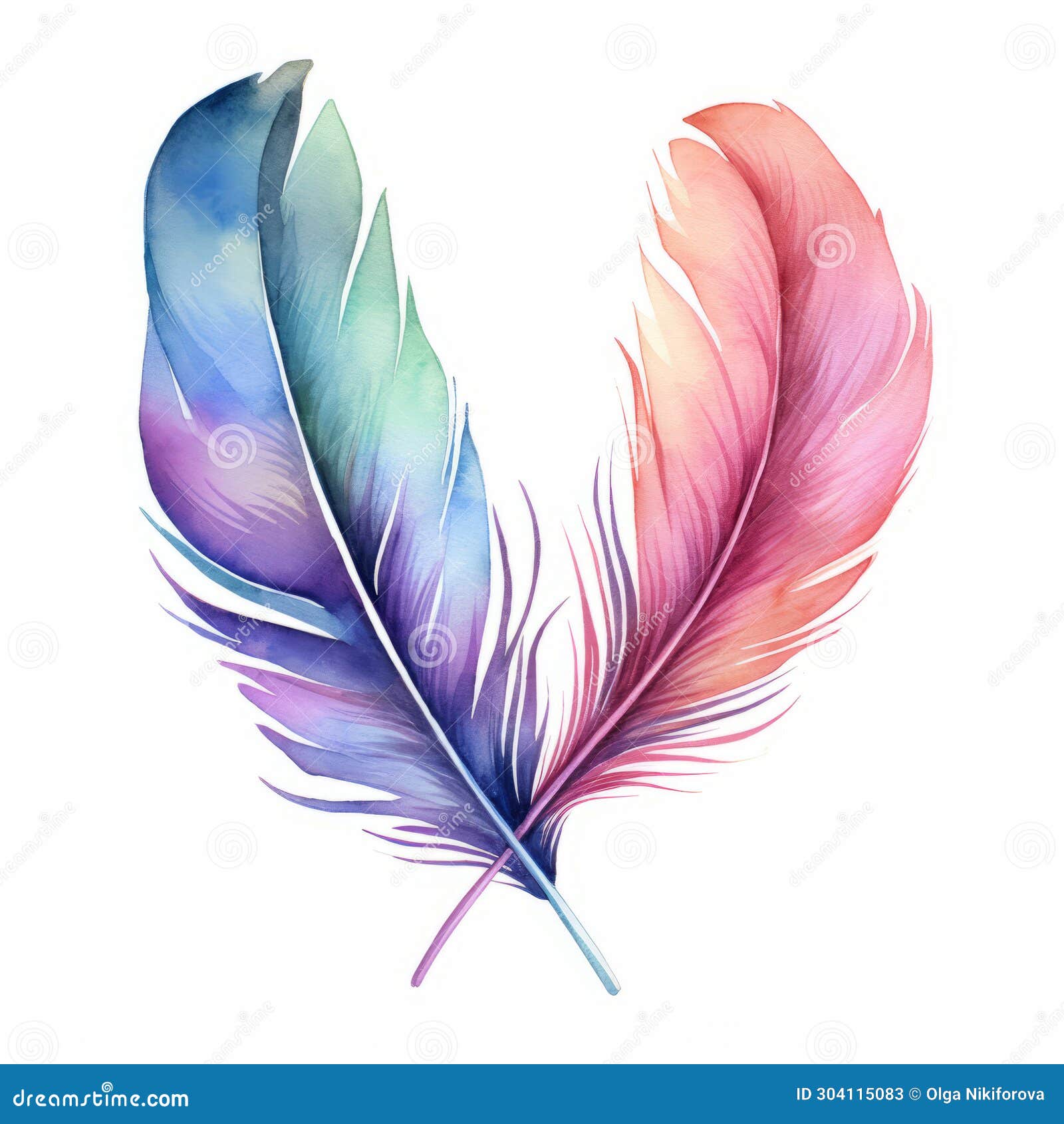 Watercolor Exotic Bird Feathers. Multi-colored Feathers Stock ...