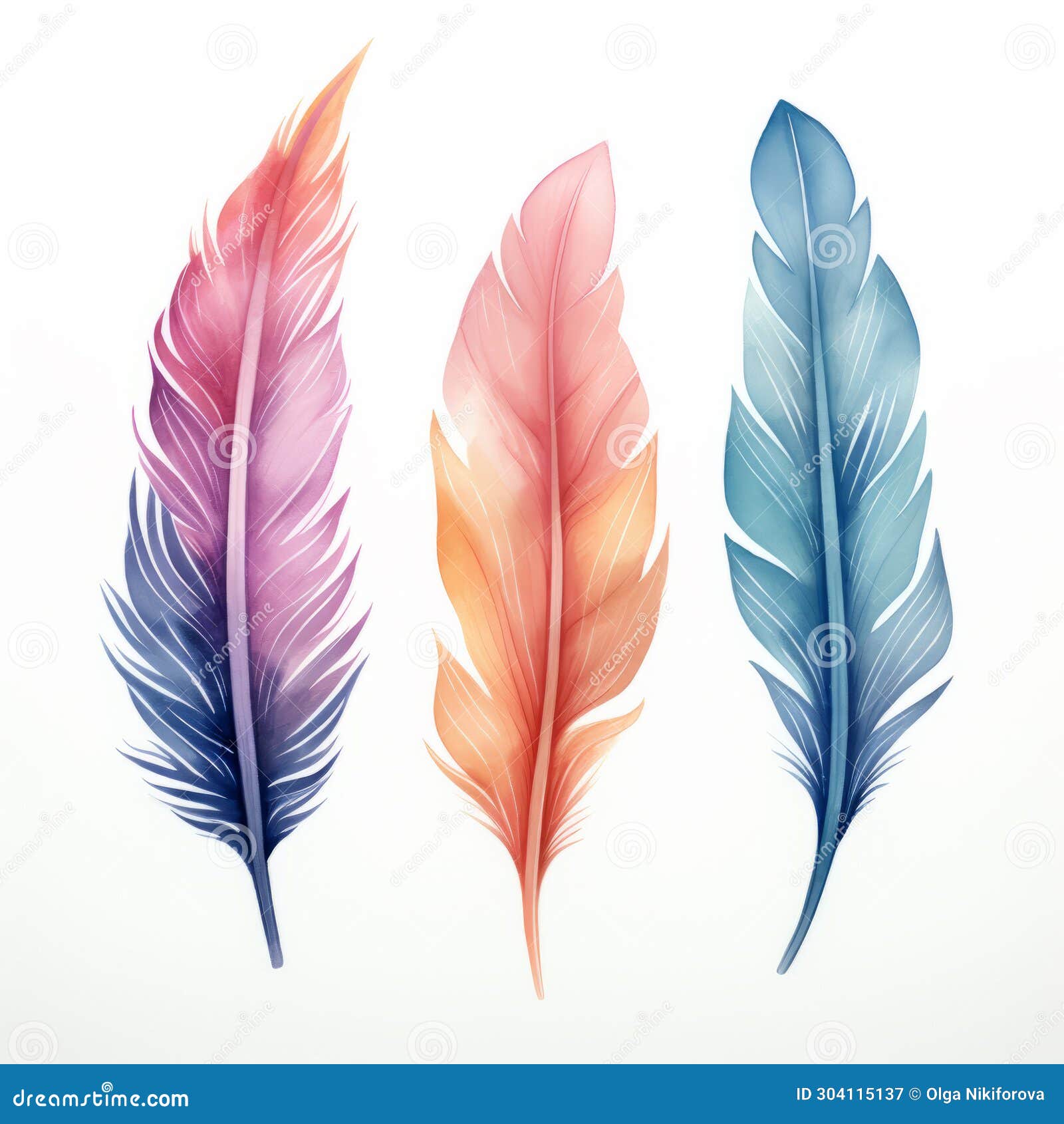 Watercolor Exotic Bird Feathers. Multi-colored Feathers Stock ...