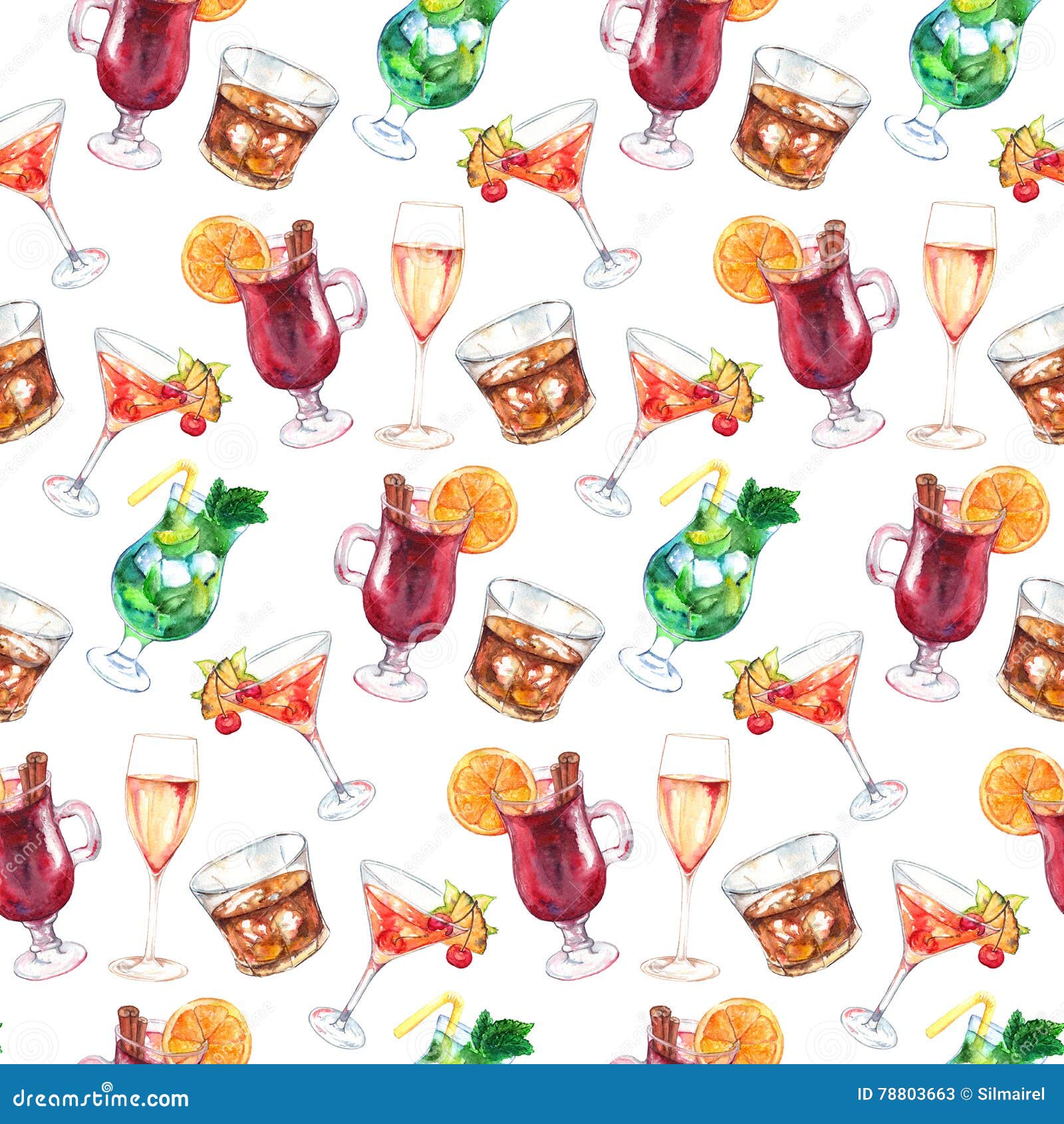 Watercolor Exotic Drink Alcohol Cocktail Seamless Pattern Texture Stock ...