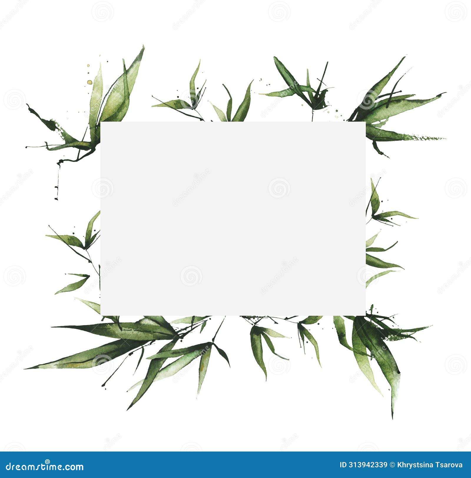 Watercolor Exotic Greenery Horizontal Rectangular Frame. Green Bamboo ...