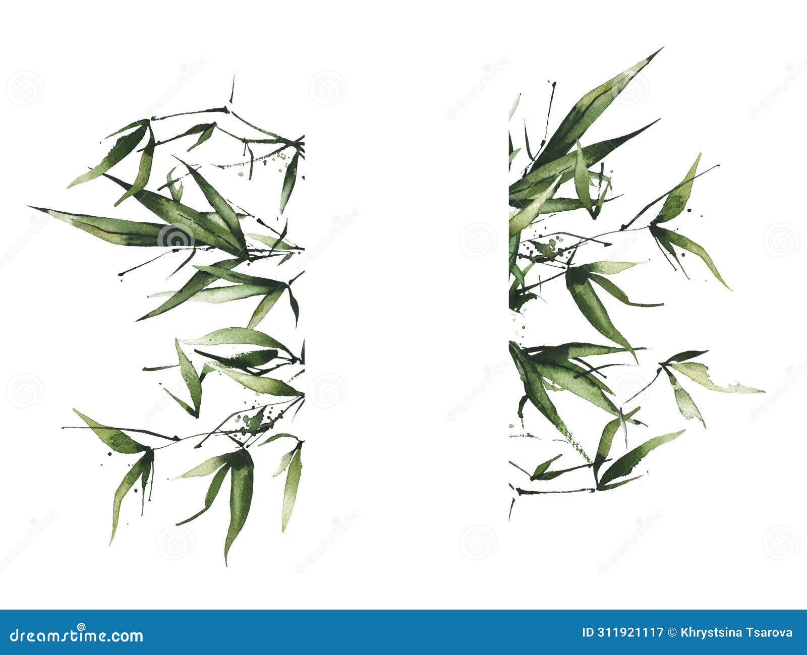 Watercolor Exotic Greenery Vertical Rectangular Frame. Green Bamboo ...