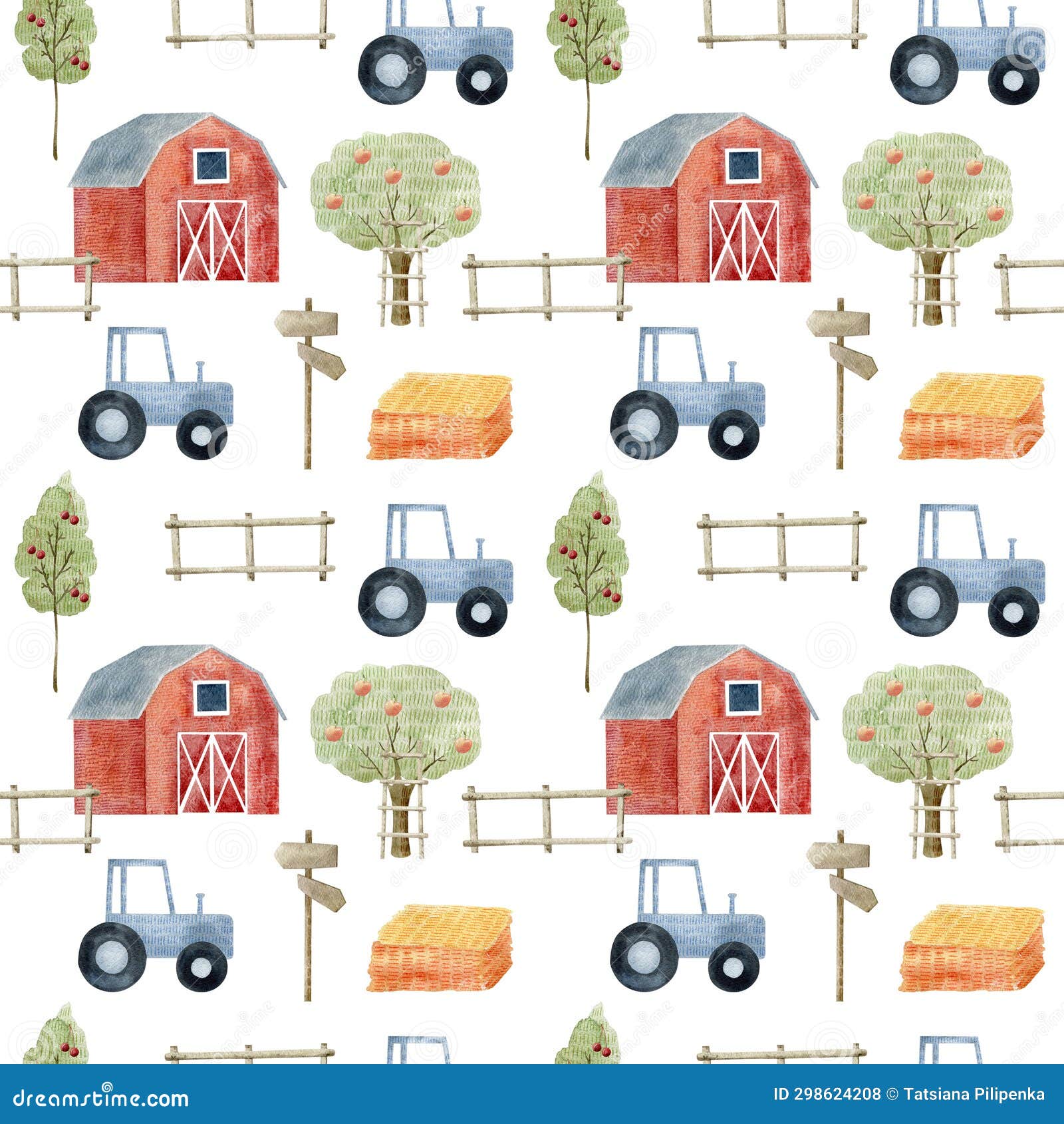 Watercolor farm pattern. stock photo. Image of wallpaper - 298624208