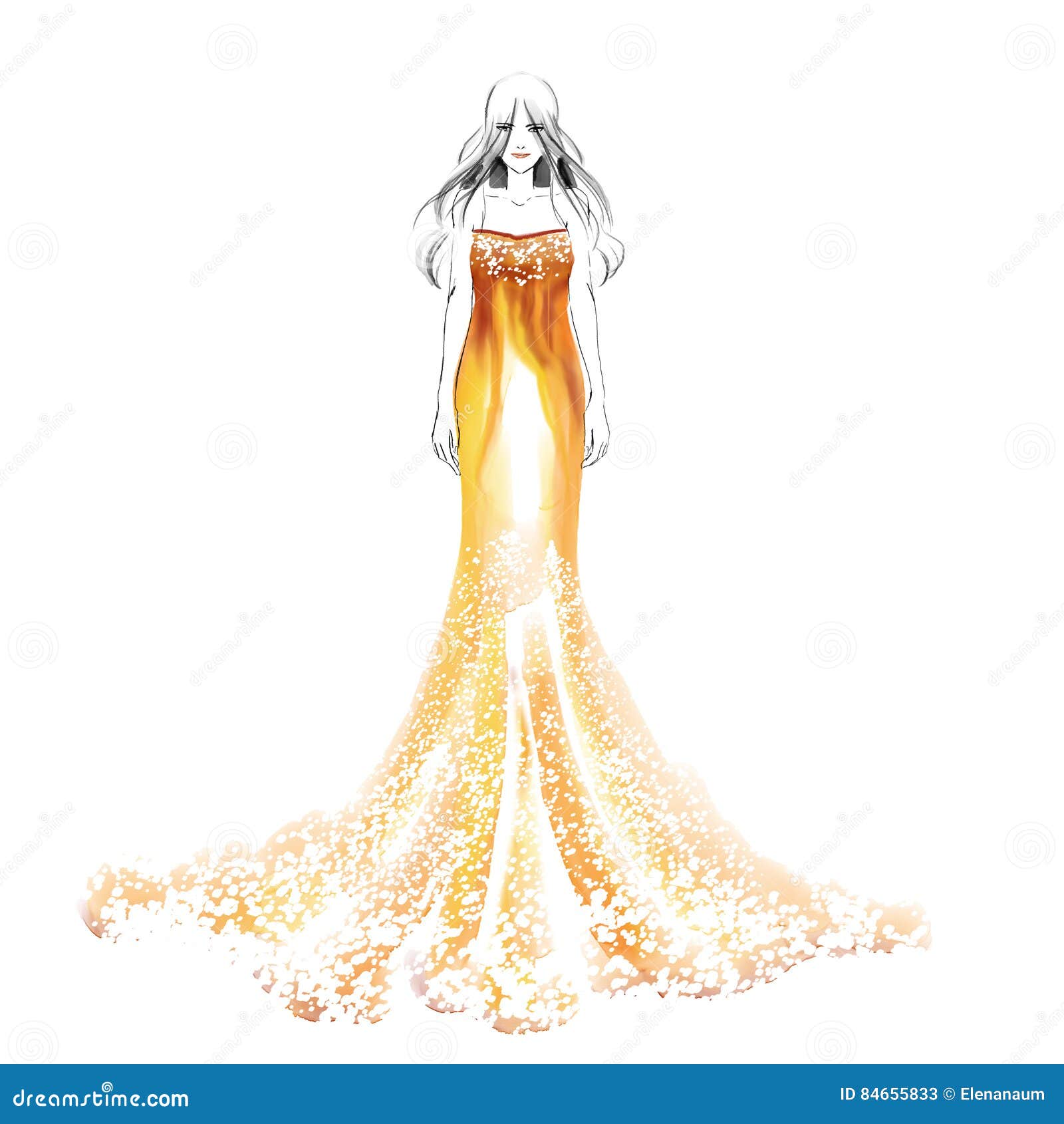 Watercolor Fashion Illustration With Beautiful Girl Stock Illustration