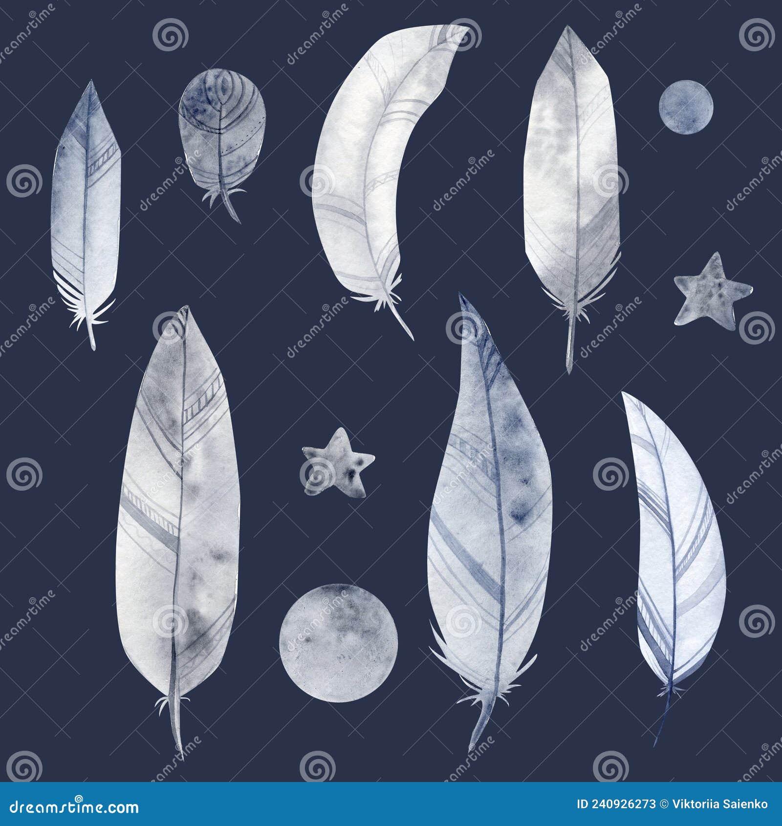 Watercolor Feather Feath Fluffy Abstract Star Indigo Stock Image ...
