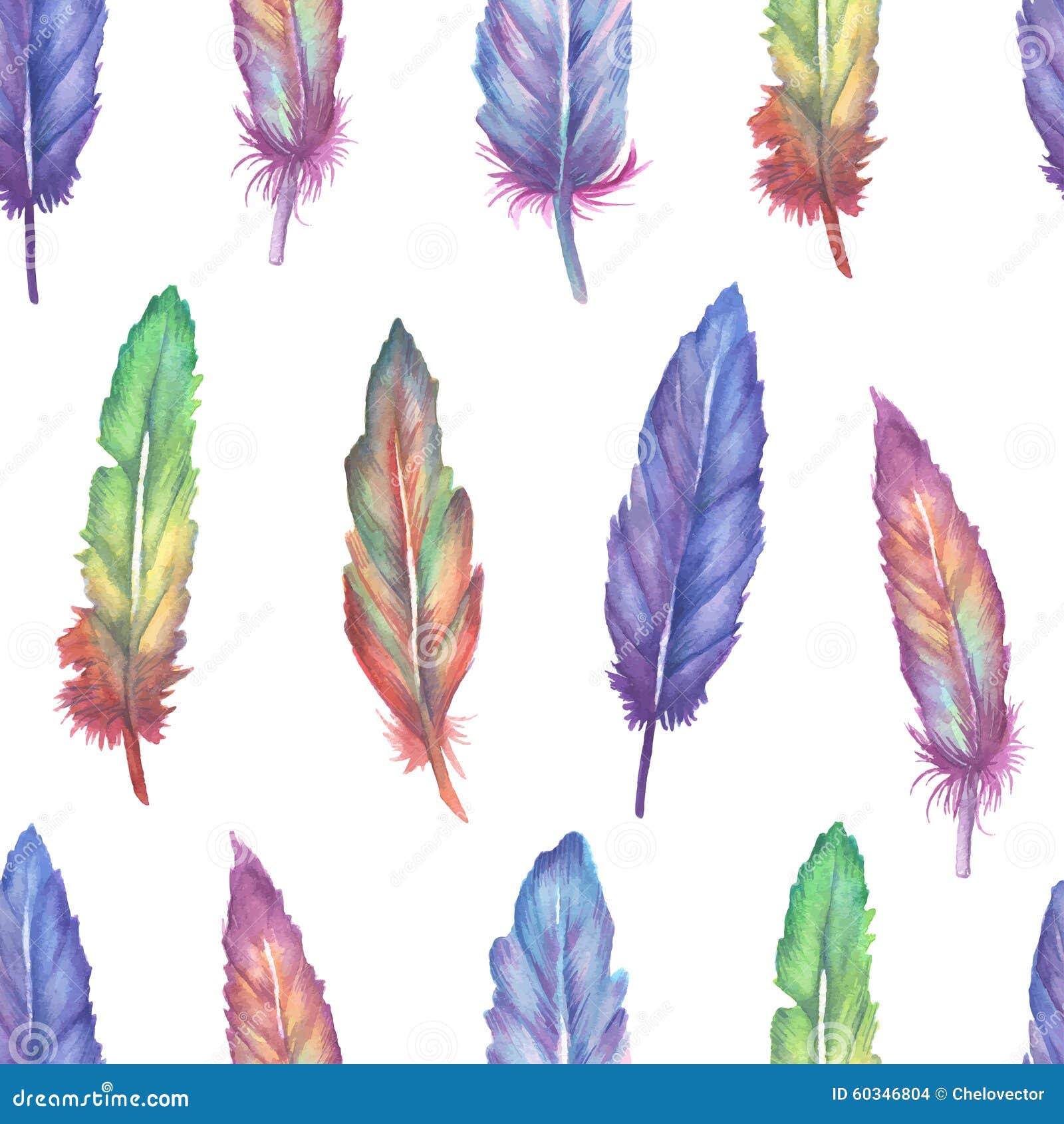 Watercolor Feather Seamless Pattern Stock Vector - Illustration of ...
