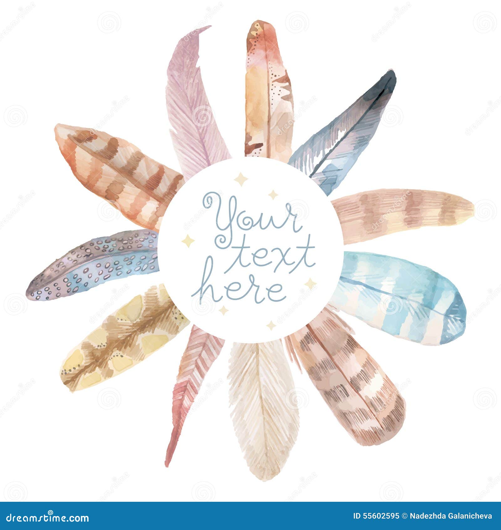 Watercolor feathers frame stock vector. Illustration of drawn - 55602595