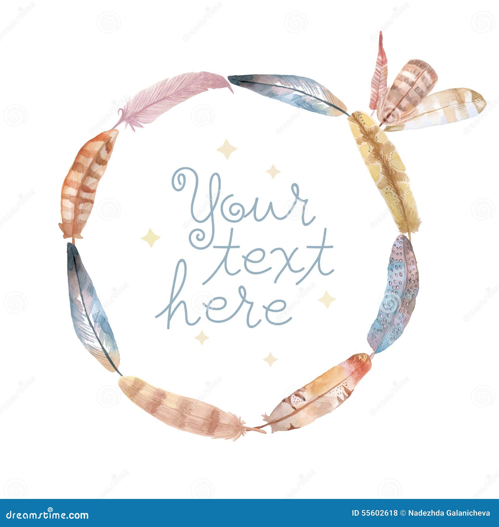 Watercolor feathers frame stock vector. Illustration of poster - 55602618