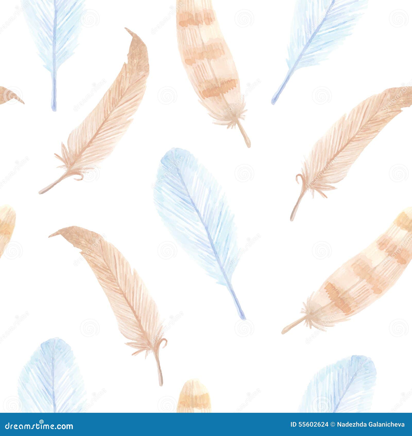 Watercolor Feathers Seamless Pattern Stock Vector - Illustration of ...