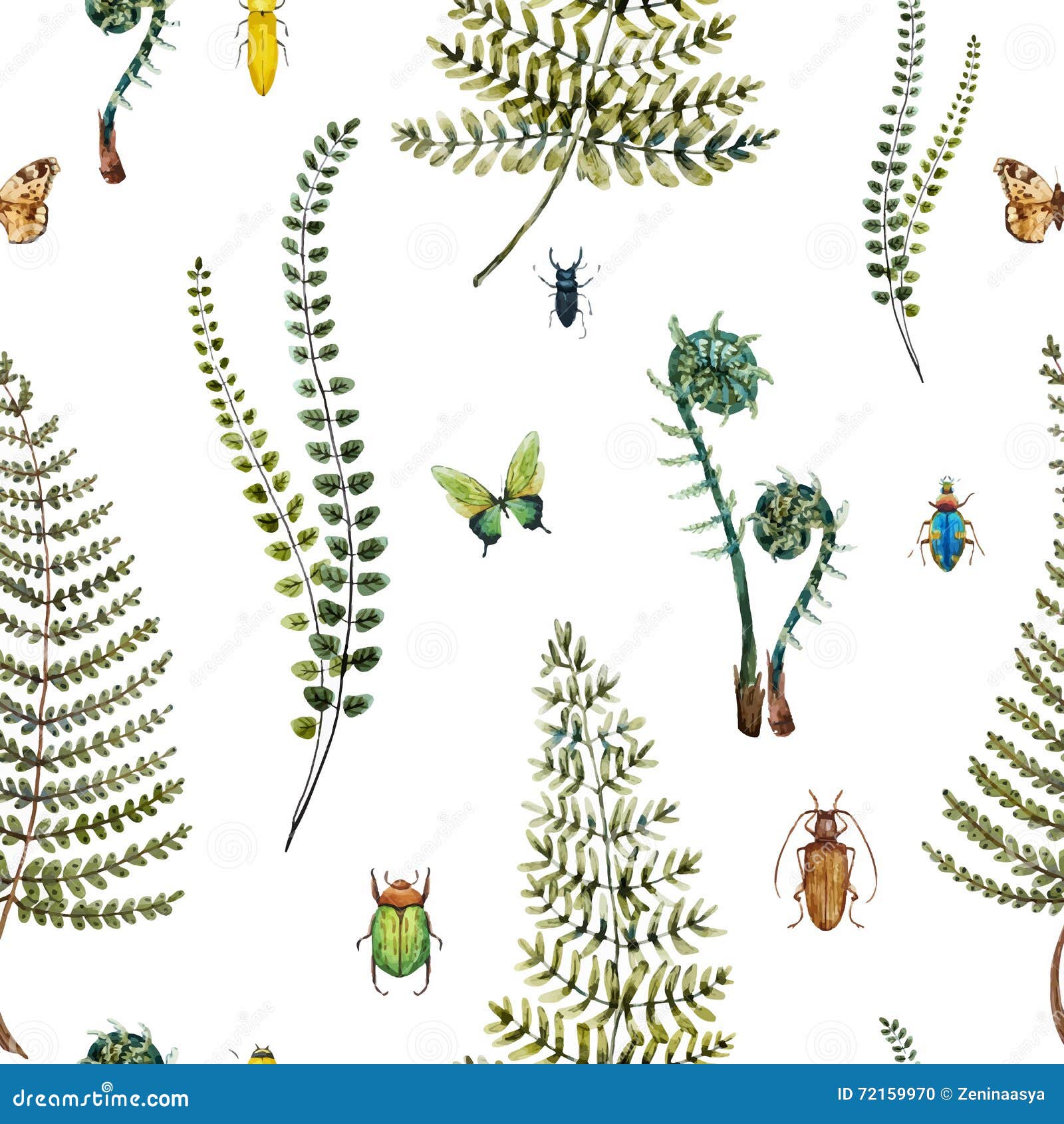 Watercolor fern pattern stock vector. Illustration of beautiful - 72159970