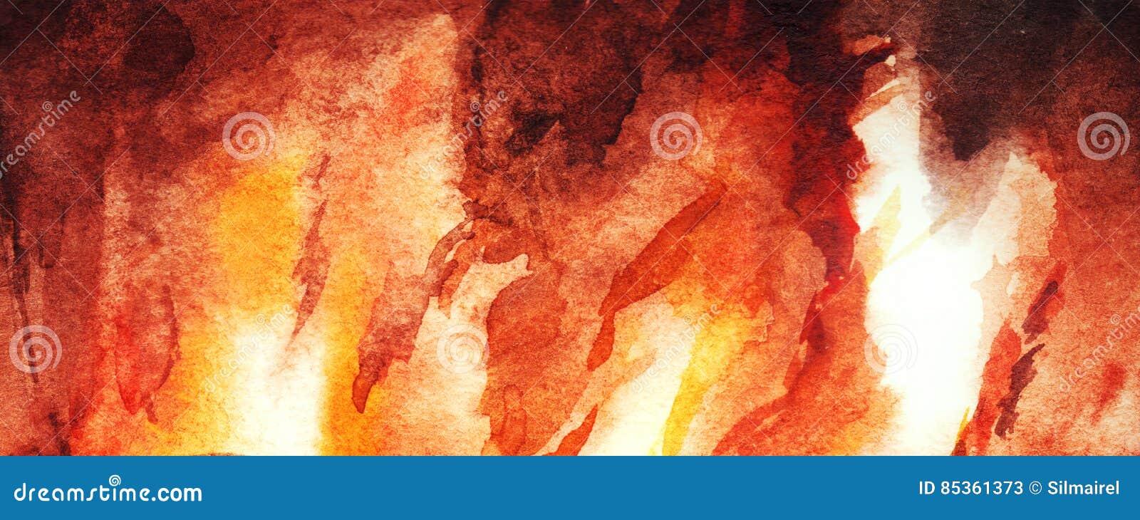 Watercolor Fire On The Bottom Of The Page. Template With Hand Drawn ...