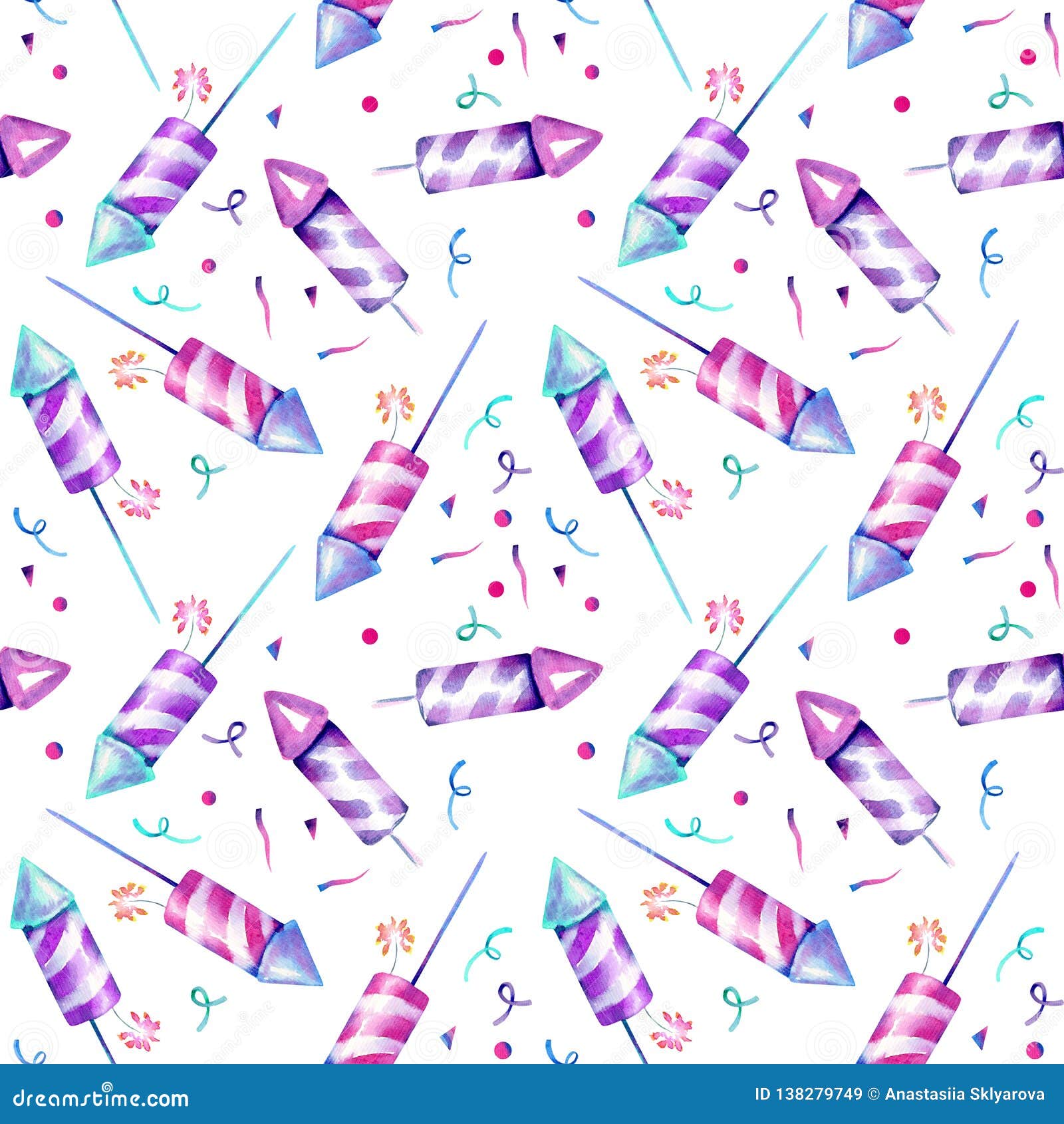Watercolor Fireworks Seamless Pattern Stock Illustration - Illustration ...