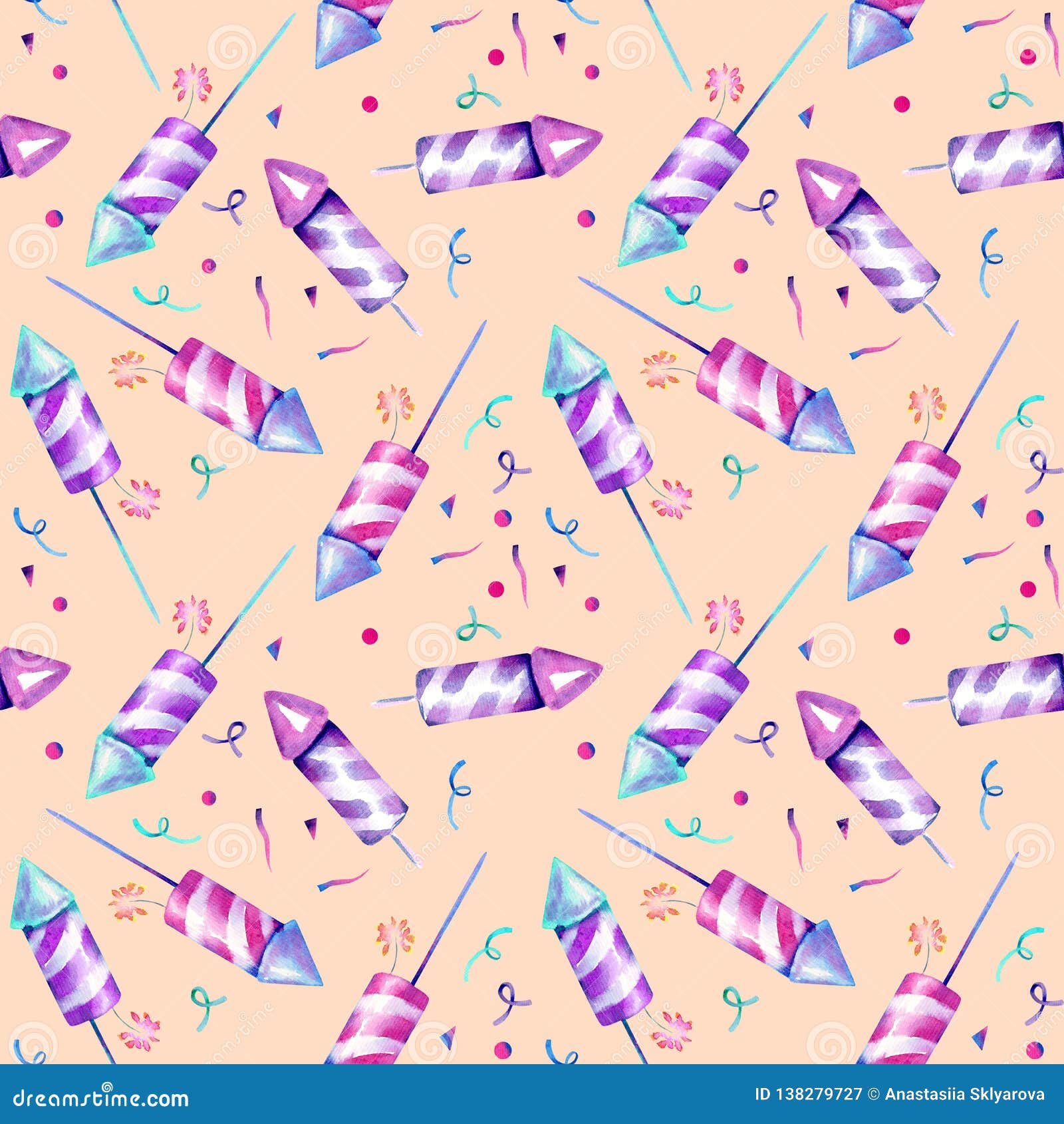 Watercolor Fireworks Seamless Pattern Stock Illustration - Illustration ...