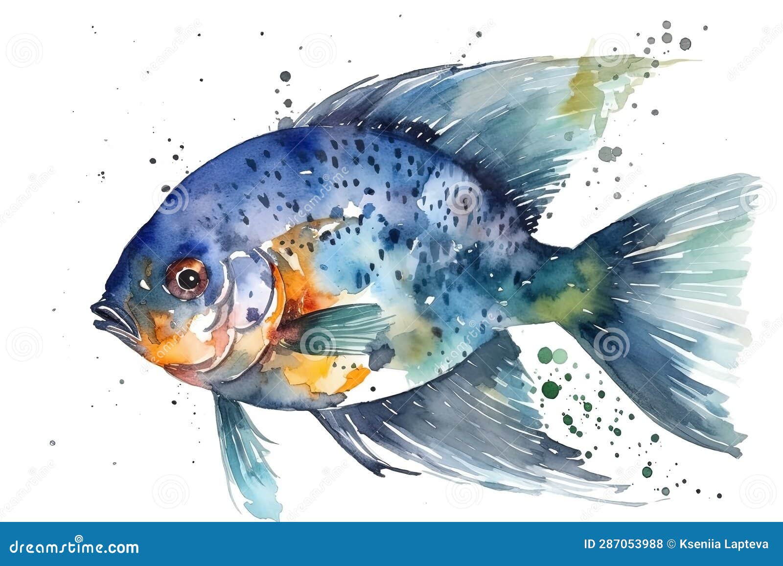 Watercolor Fish Illustration on White Background Stock Illustration ...