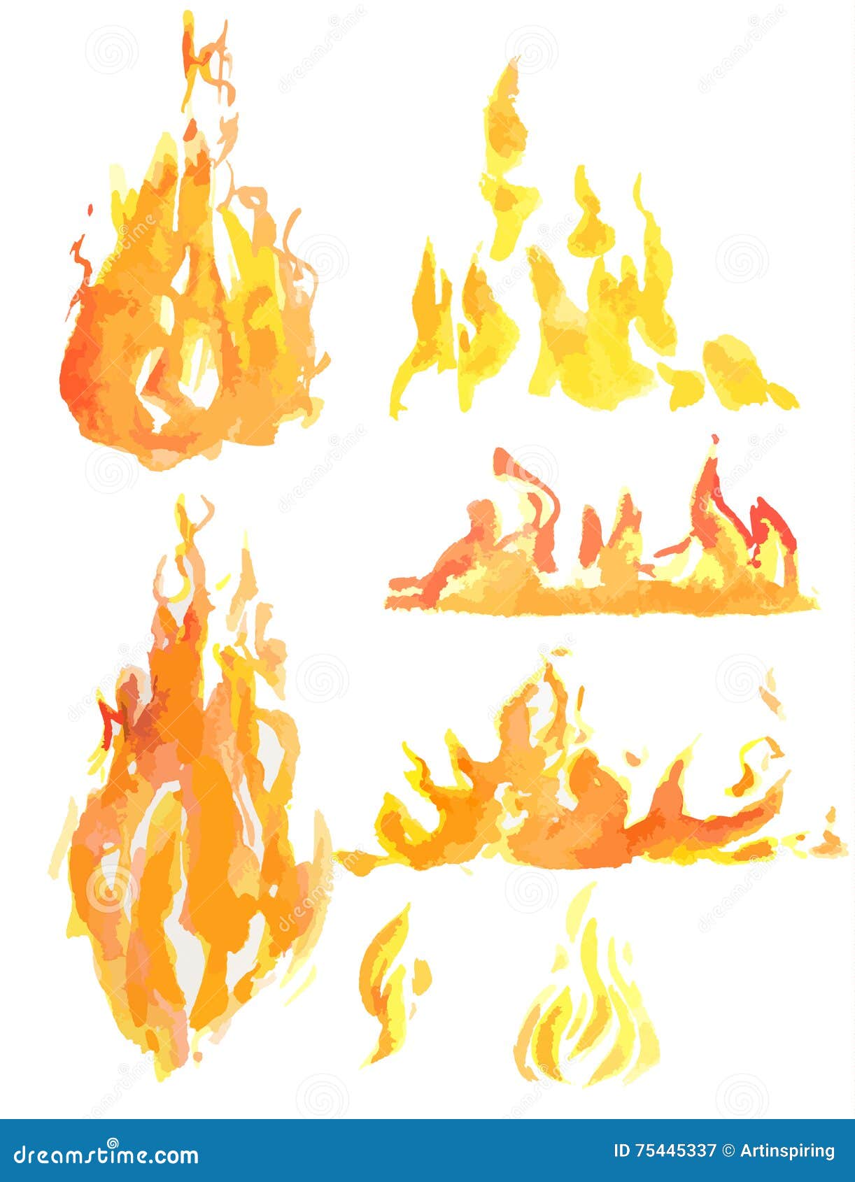 Watercolor flame set. stock vector. Illustration of isolated - 75445337