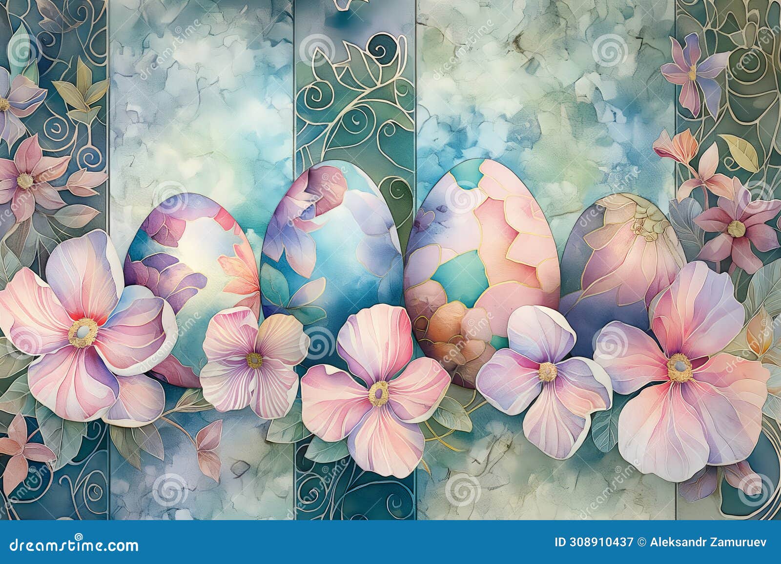 Watercolor Floral Arrangement with Easter Eggs. Flowers Pattern, Easter ...