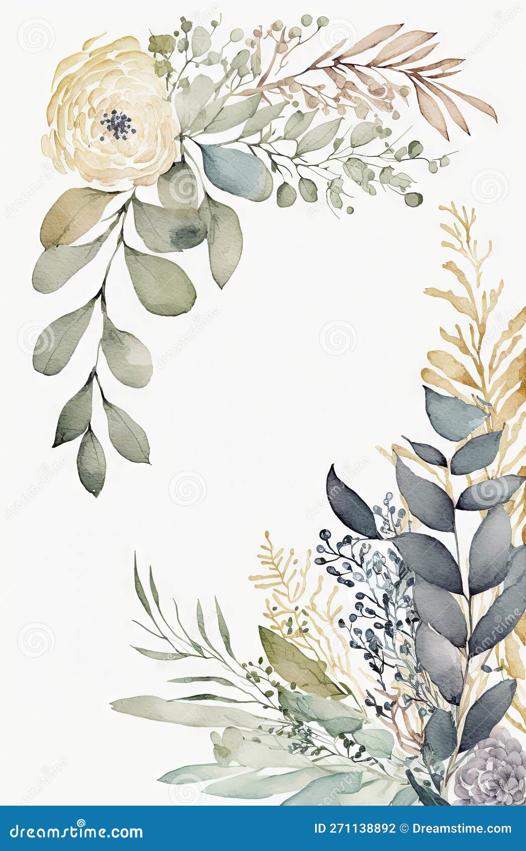 Watercolor Floral Border on White Background Stock Illustration ...