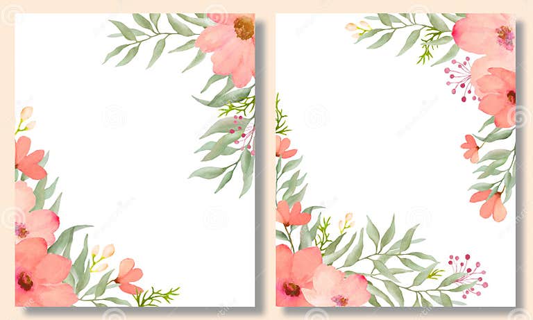 Watercolor Floral Card Template Set Vector Eps Stock Vector