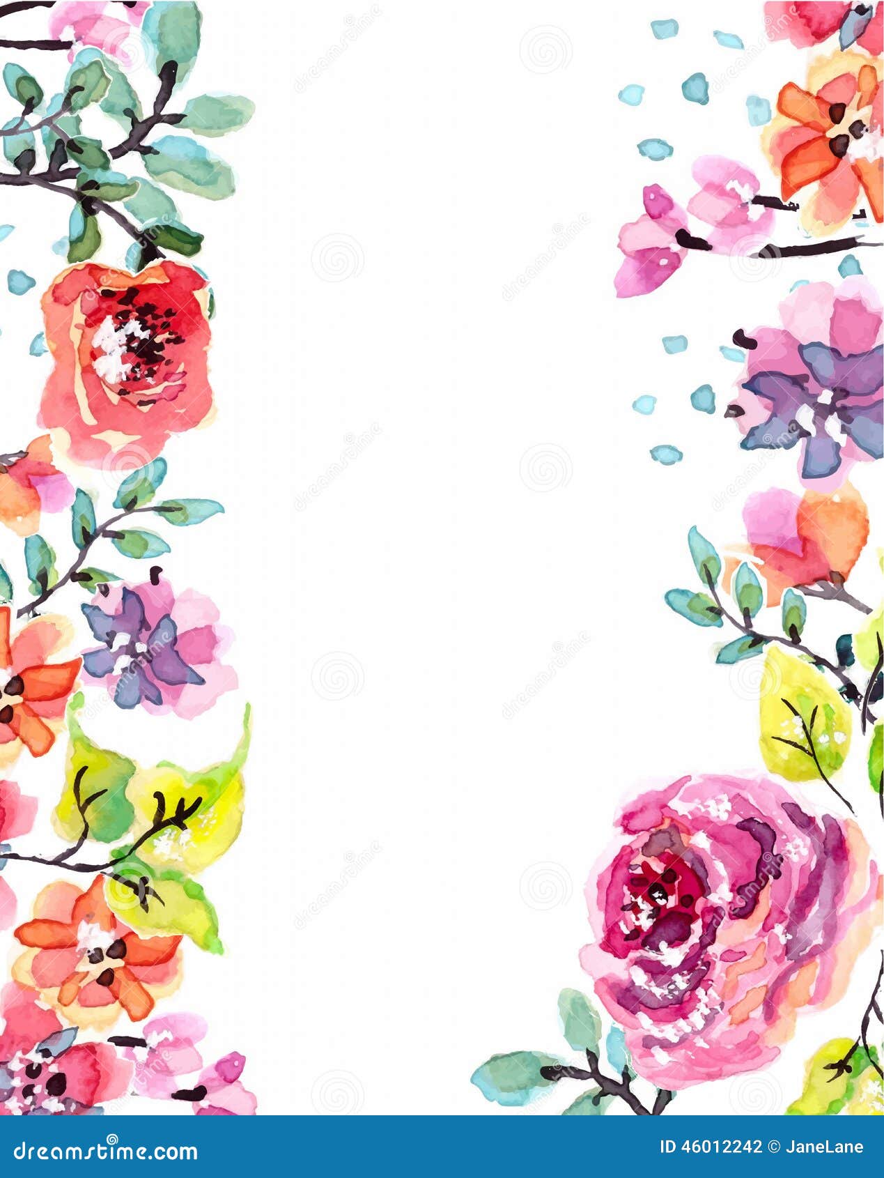 Watercolor floral frame stock vector. Illustration of colorful - 46012242