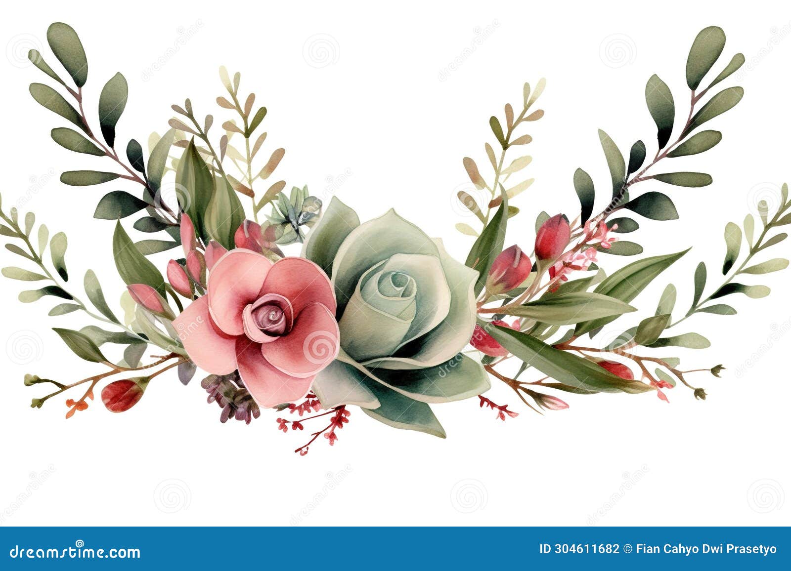 Watercolor Floral Frame Border With Leaves And Roses Stock Illustration
