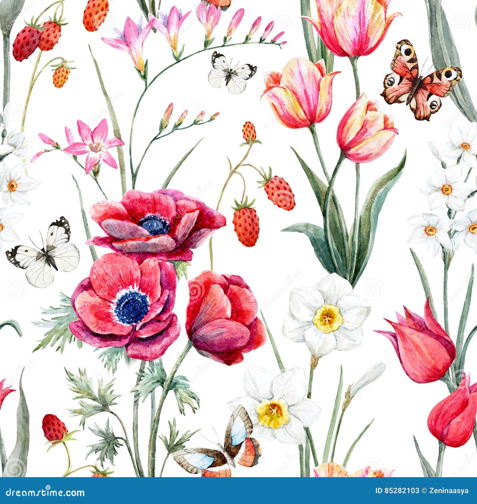 Watercolor floral pattern stock illustration. Illustration of garden ...