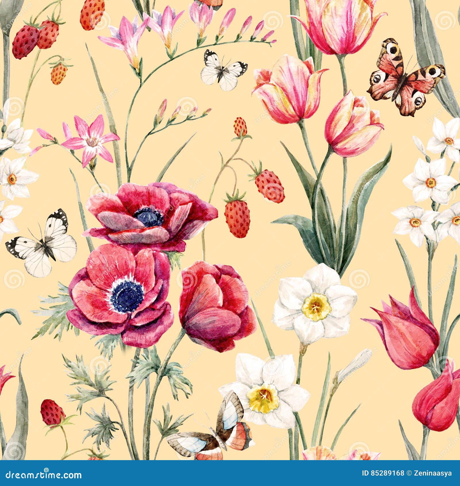 Watercolor floral pattern stock illustration. Illustration of ...