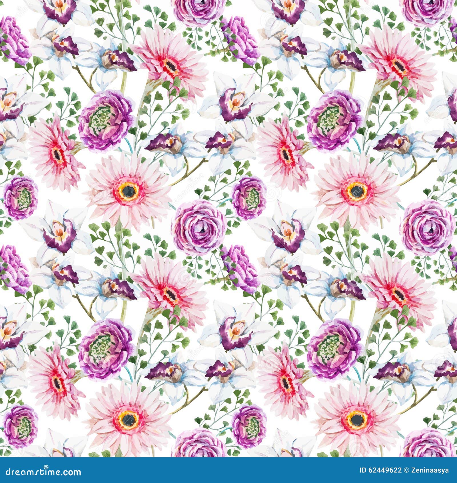 Watercolor floral pattern stock vector. Illustration of drawing - 62449622