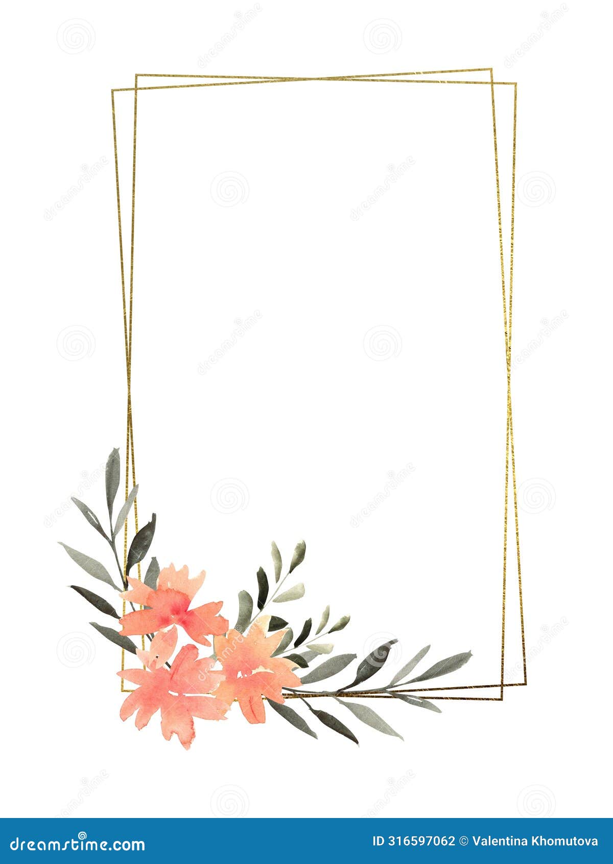 Watercolor Floral Rectangular Frame with Compositions of Orange Flowers ...