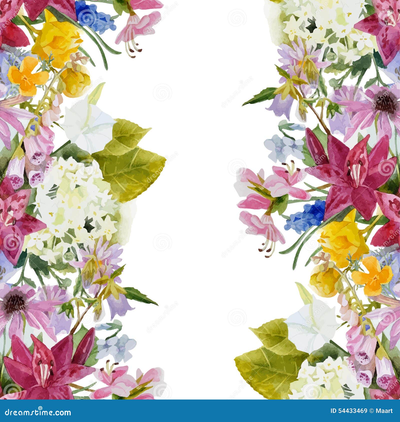 Watercolor Floral Seamless Border Stock Vector - Illustration of ...