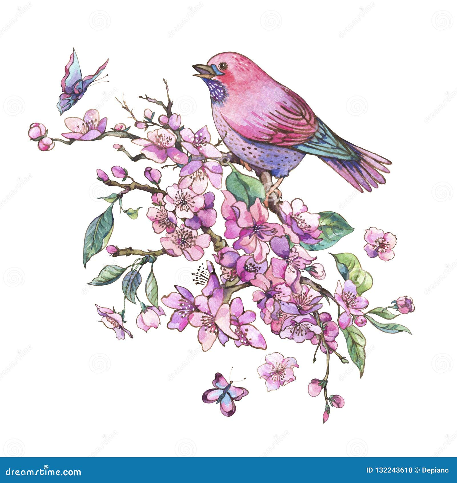 Watercolor Floral Spring Greeting Card, Pink Blooming Branches O Stock ... Watercolor Floral Spring Greeting Card, Pink Blooming Branches O Stock ...
