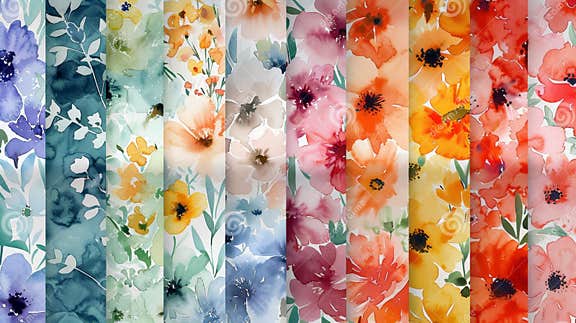 Watercolor Floral Surface Pattern Art Stock Image - Image of vibrant ...