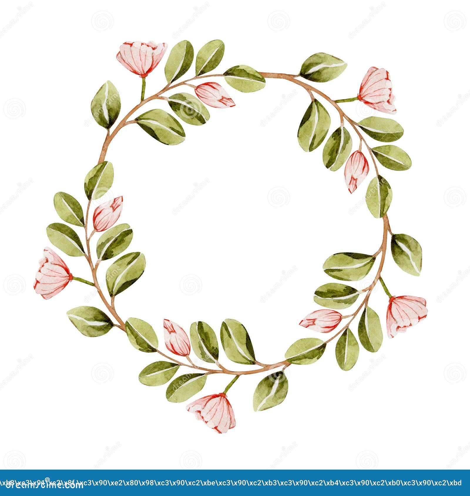 Watercolor Floral Wreath Of Pink Rose Floral Decor Bride Wreath Stock