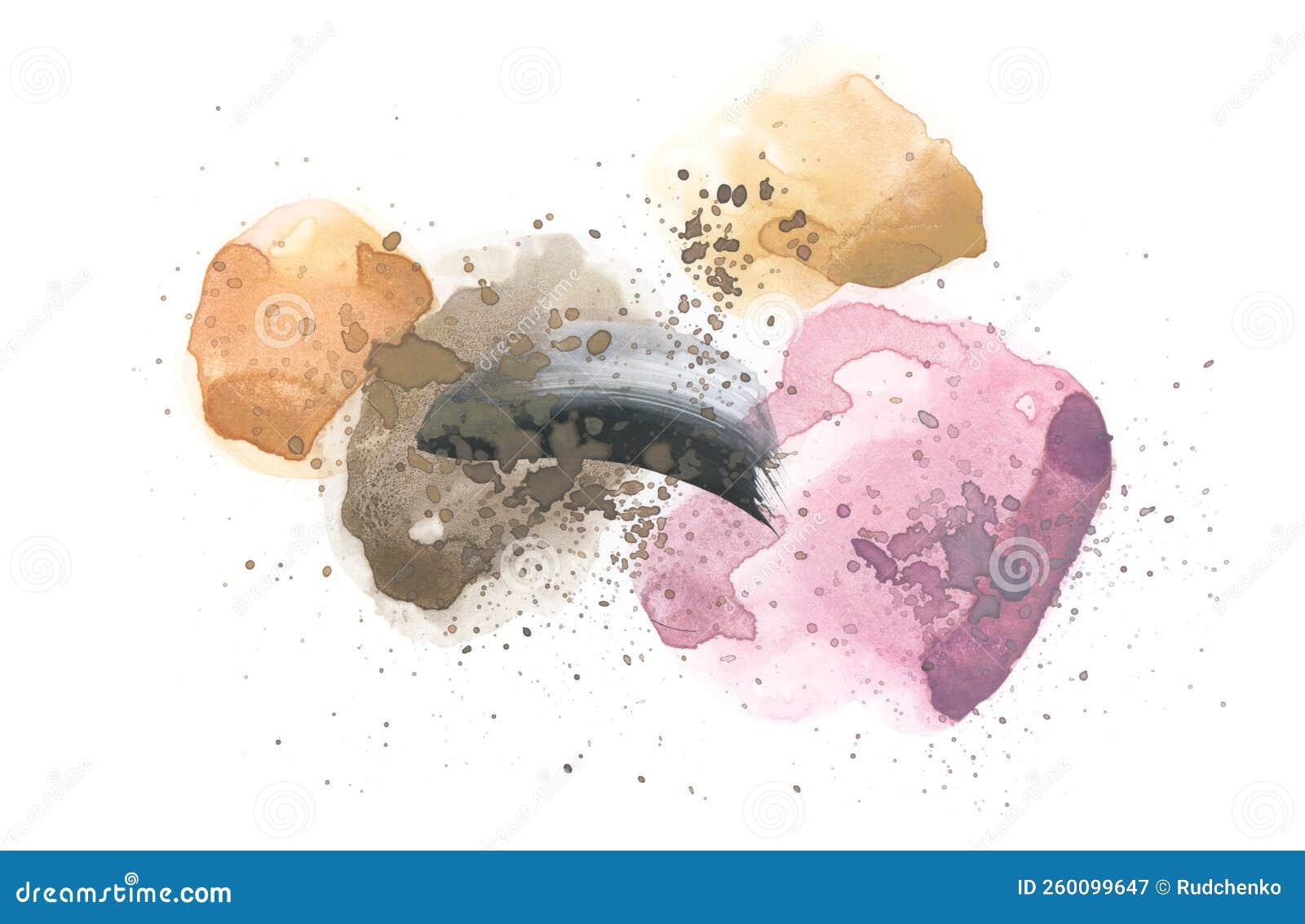 Watercolor Flow Blot Drops and Doodle Elements. Abstract Texture Color ...