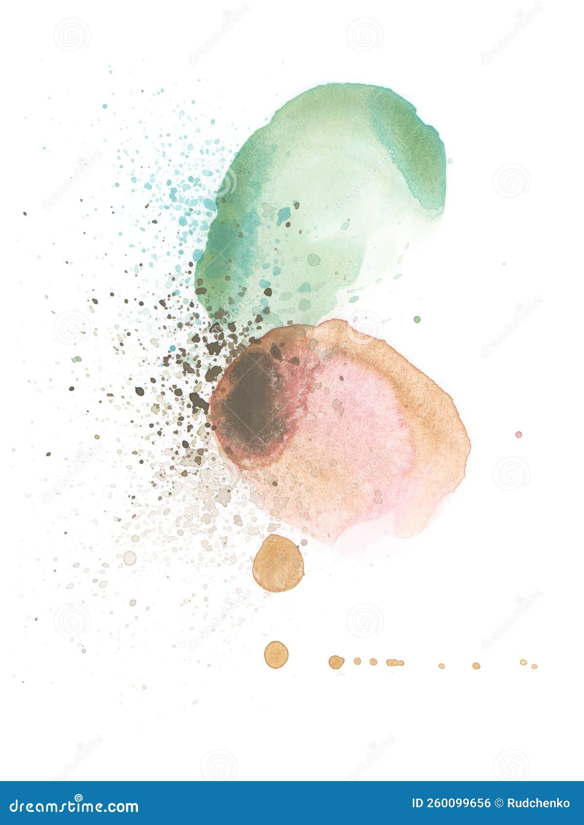 Watercolor Flow Blot Drops and Doodle Elements. Abstract Texture Color ...