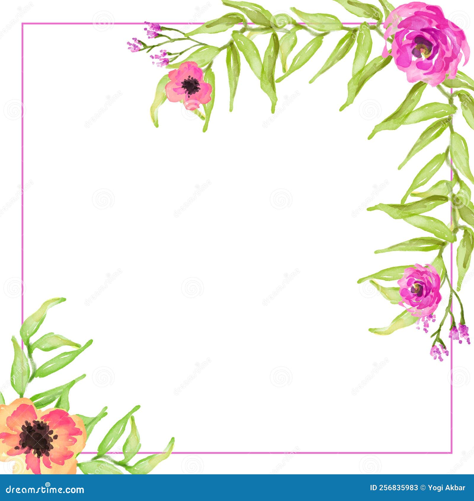Watercolor Flower Frame Backgrounds. Card Template on a White ...