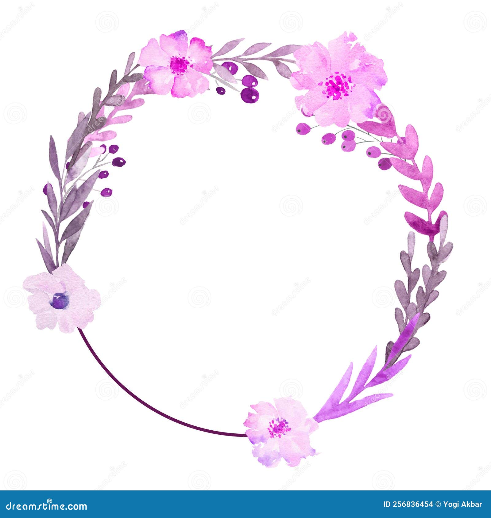 Watercolor Flower Frame Circle. Watercolor Flower Background Border ...
